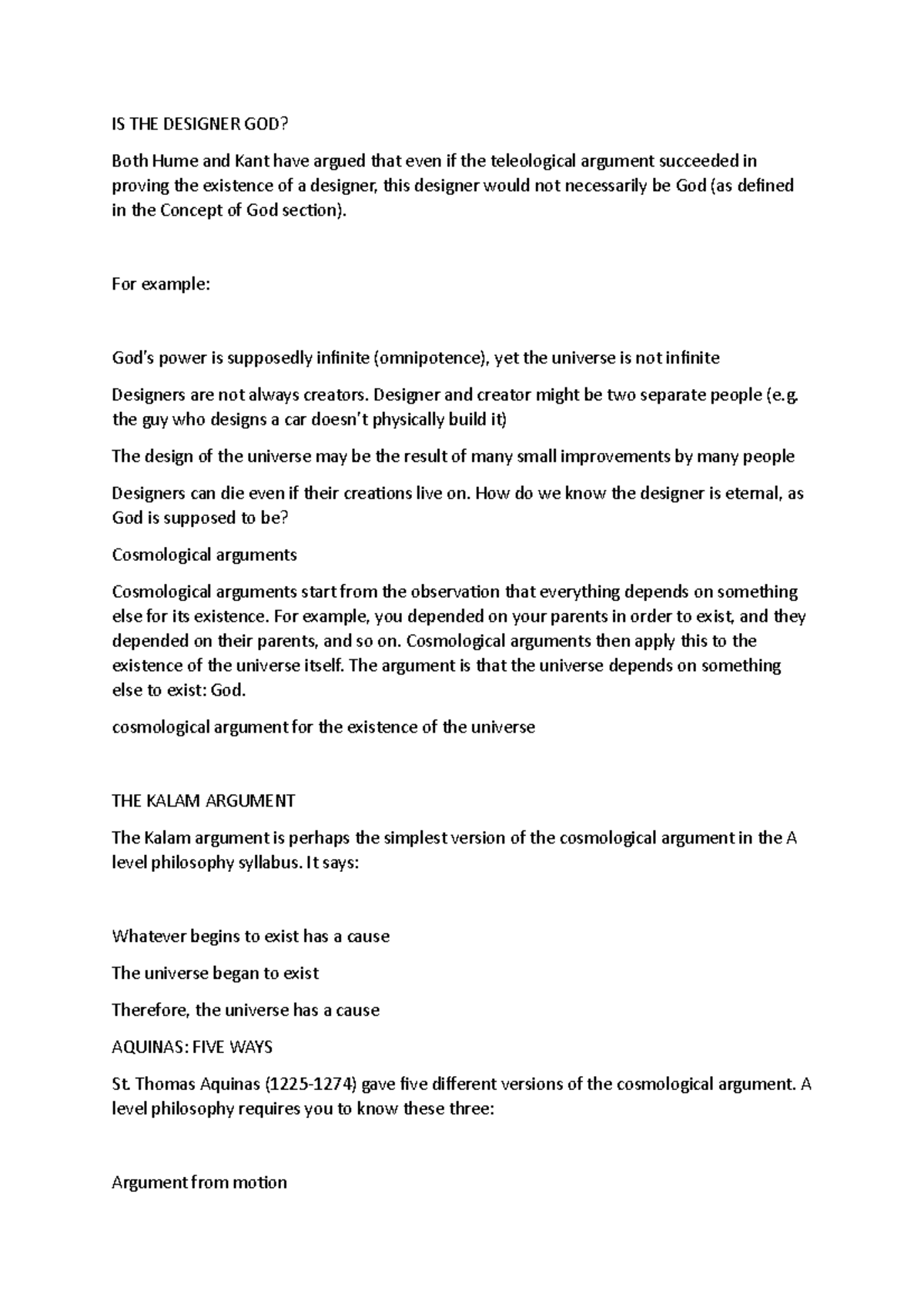 Does god exist part 3 - in depth notes covering the module contents ...