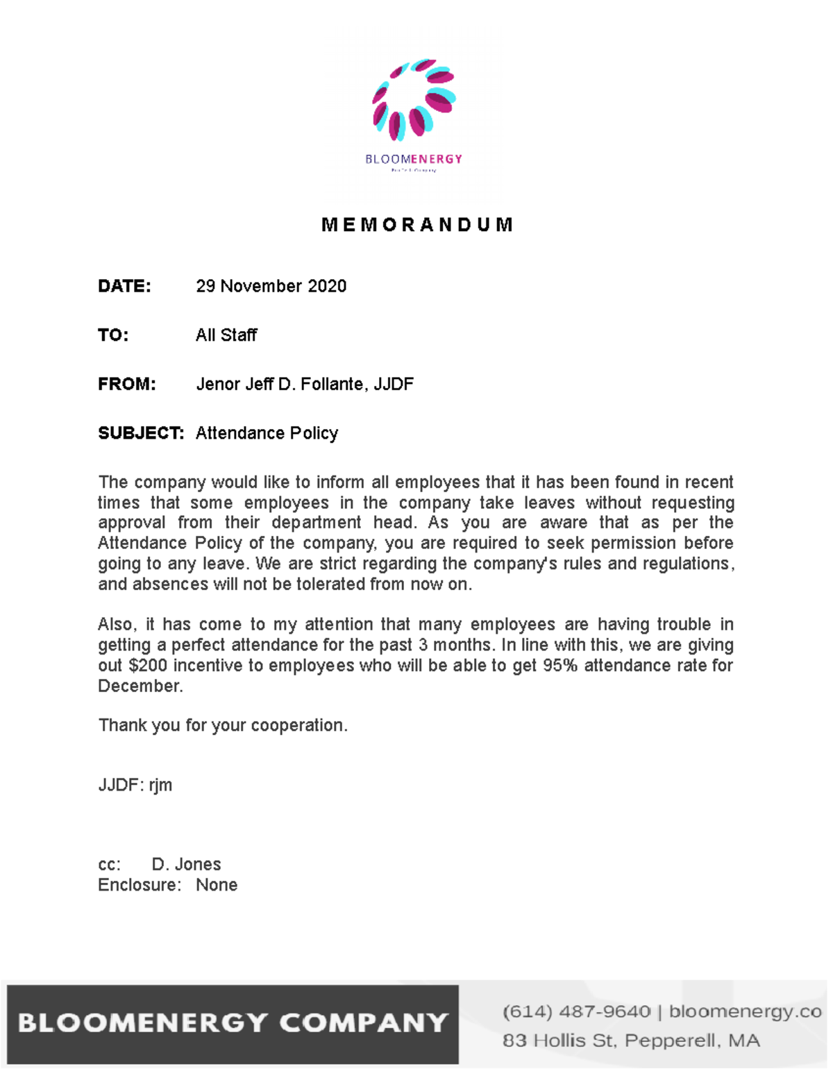 Memorandum - This document is for educational purposes - M E M O R A N ...