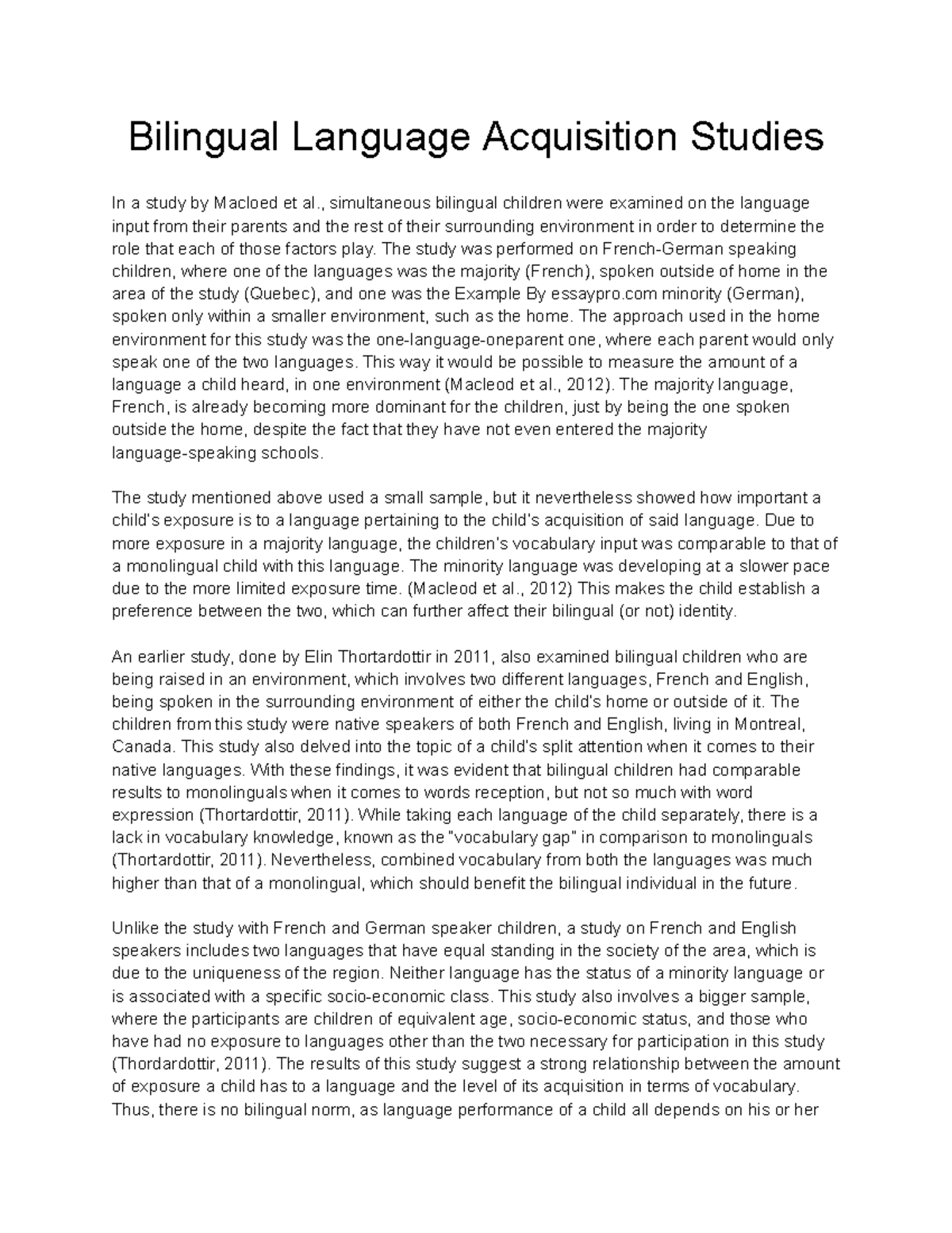 Bilingual Language Acquisition Studies - , simultaneous bilingual ...