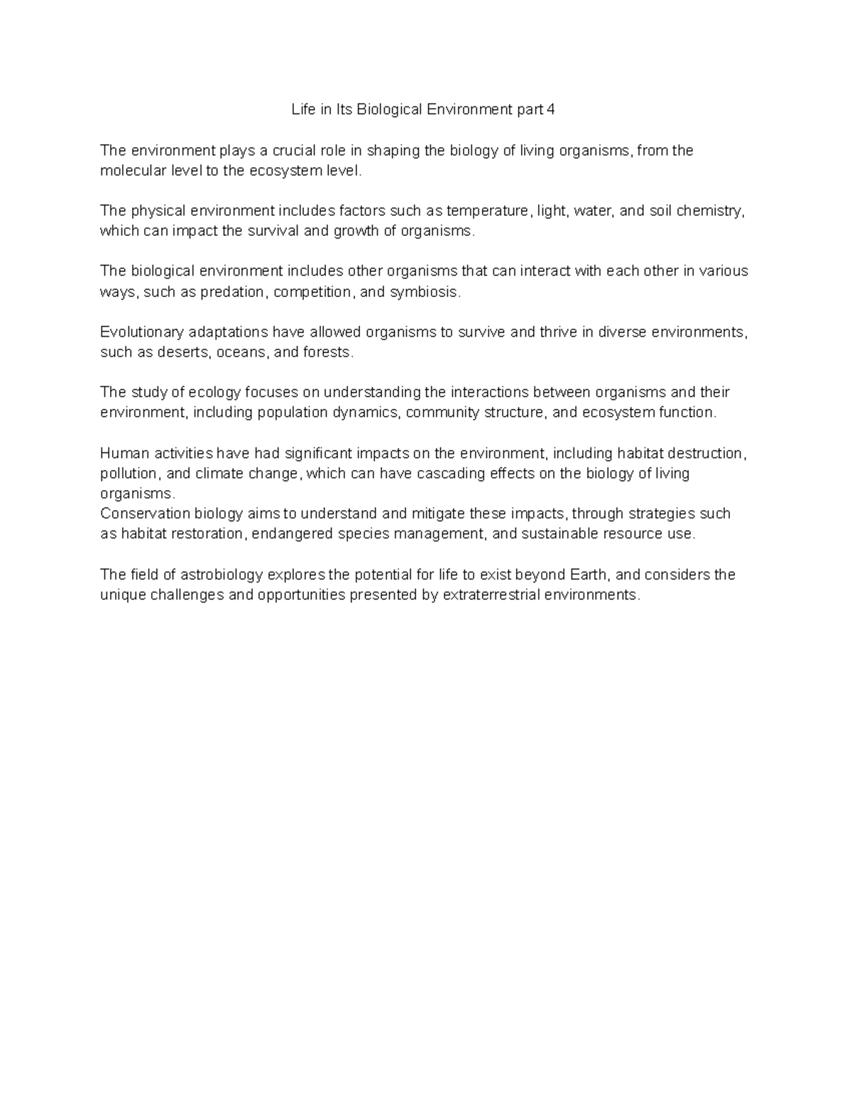 Life in Its Biological Environment part 4 - The physical environment ...