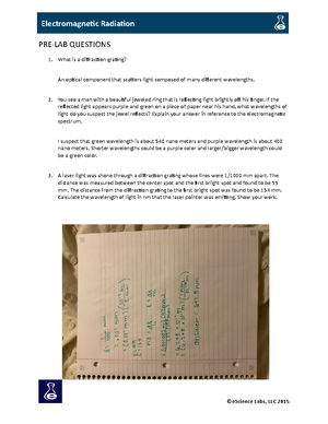 Chem lab 19 - Lab workbook - PRE-LAB QUESTIONS Would there be any ...