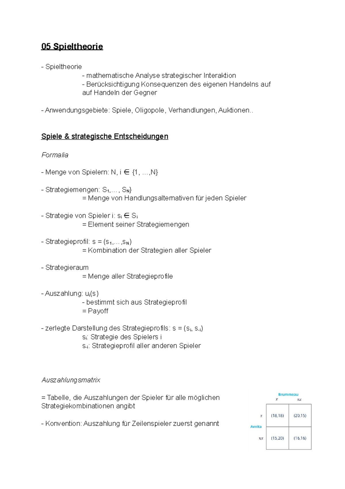 05 Spieltheorie - Zusammenfassung 5 - 05 Spieltheorie Spieltheorie ...