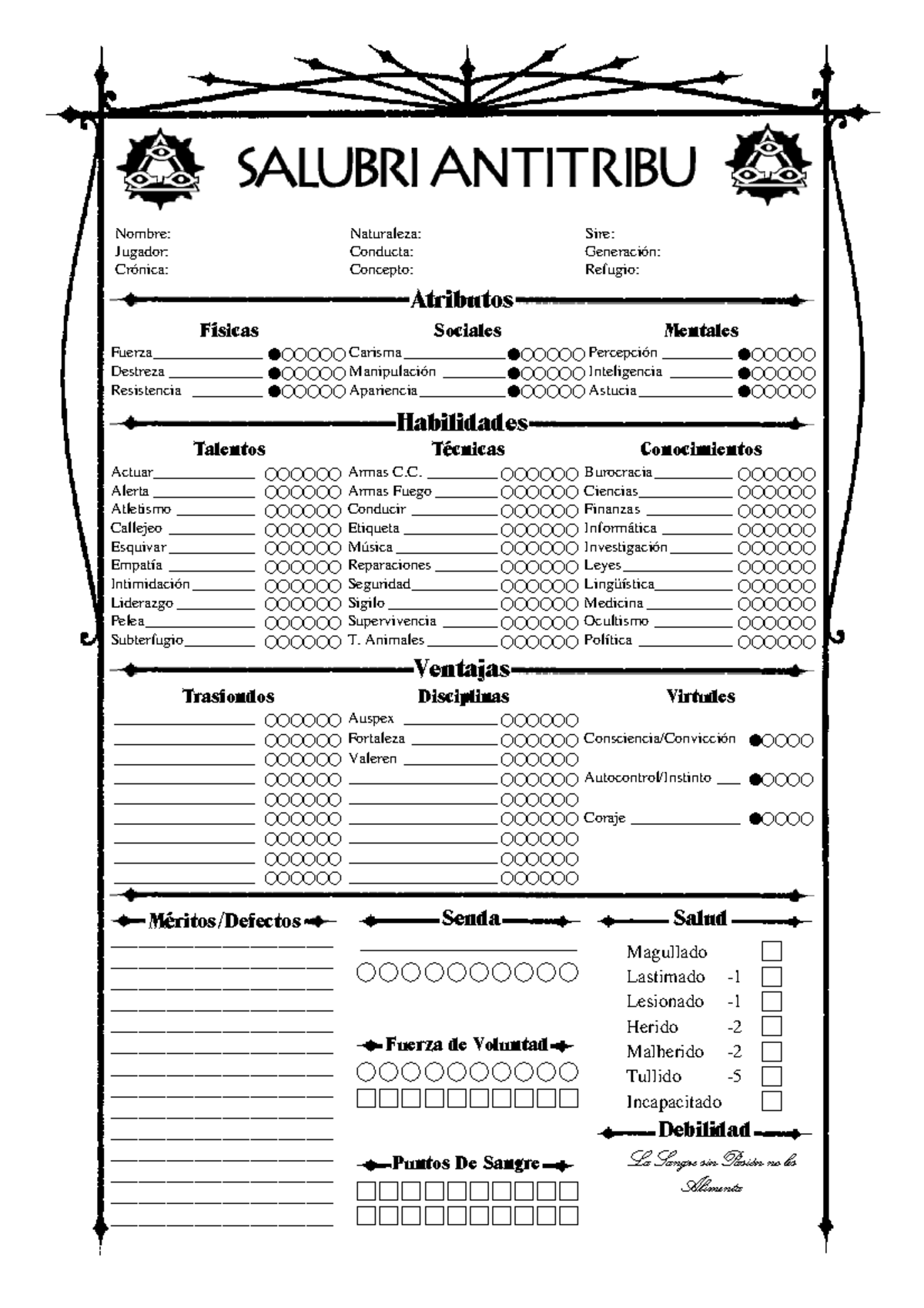 Salubriantitribu - Ficha de creación de personaje salubri - Nombre: Naturaleza: Sire: Jugador ...