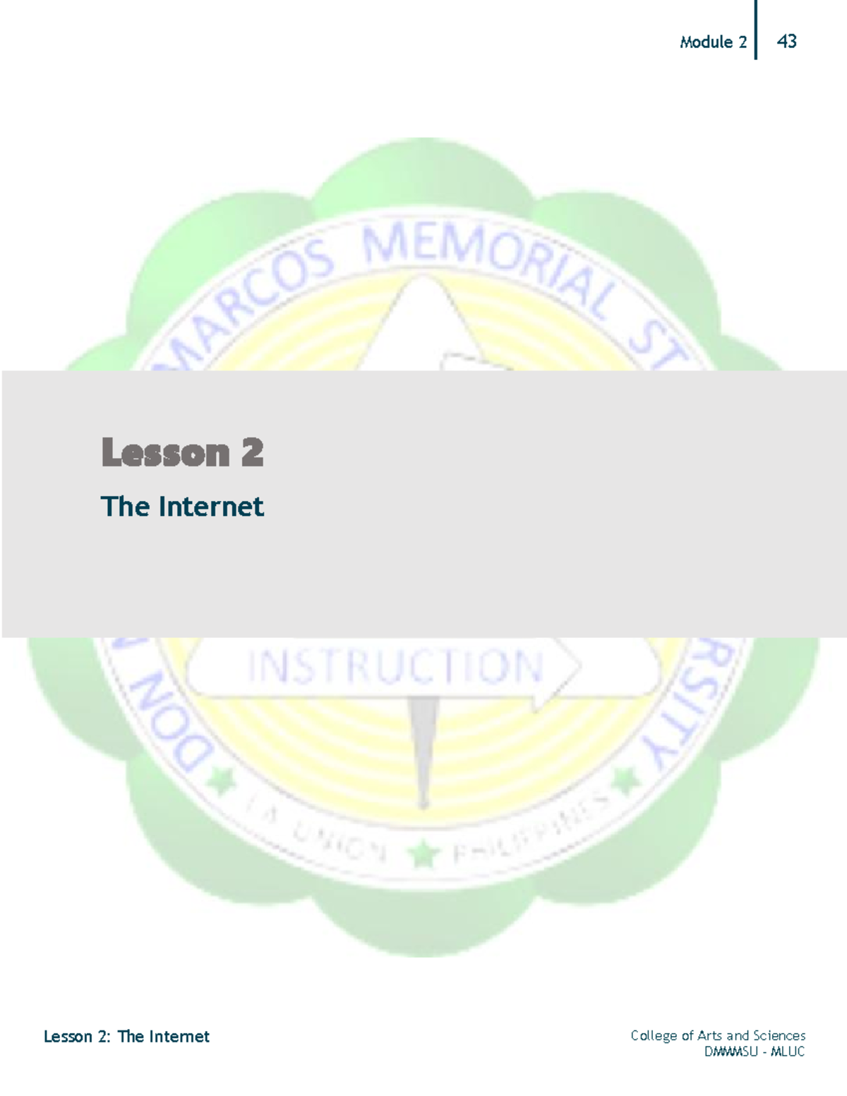 Informtion Technology Era Lesson 2 module 2 - College of Arts and ...