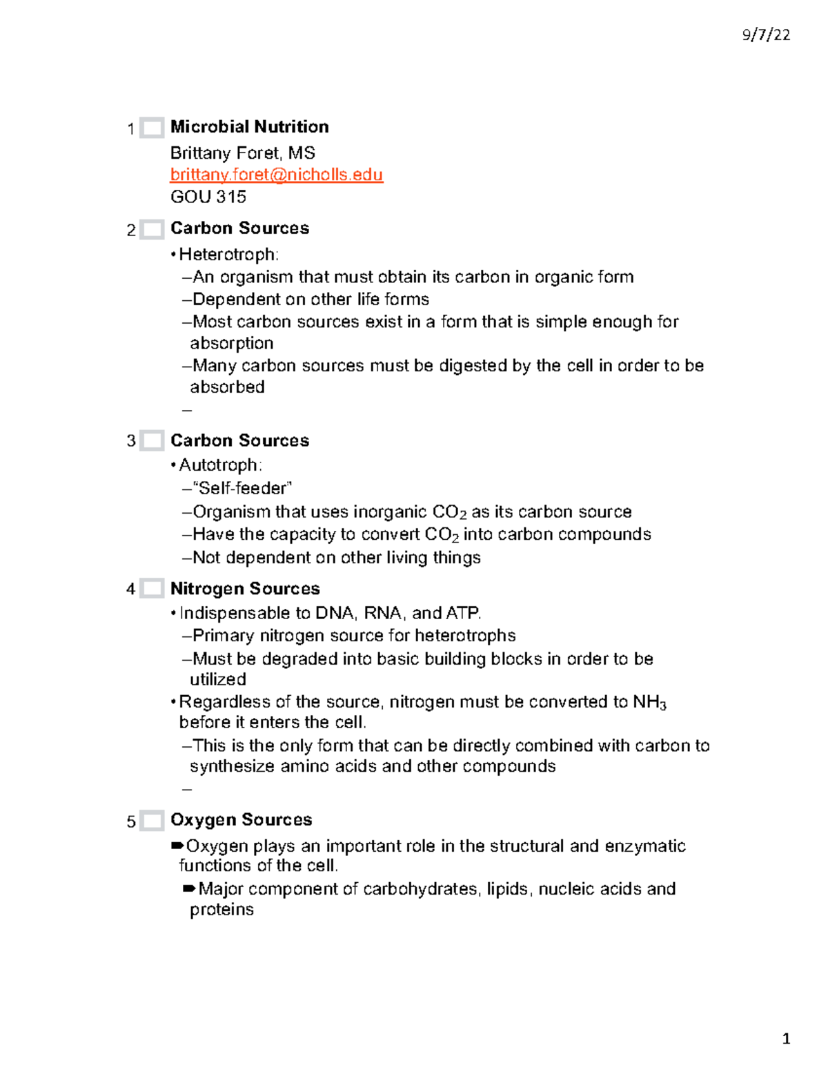 Ch07 lecture - bio 203 - Bio 203. Notes. Ms. Brittney Foret - 9/7/ 1 ...