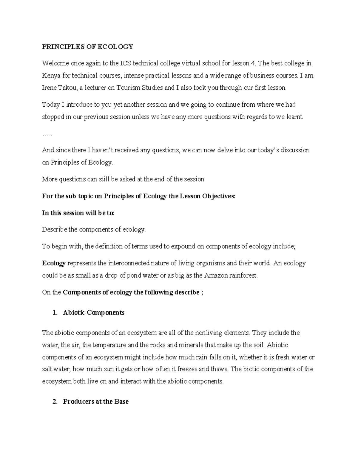 Principles OF Ecology lesson 4 - PRINCIPLES OF ECOLOGY Welcome once ...