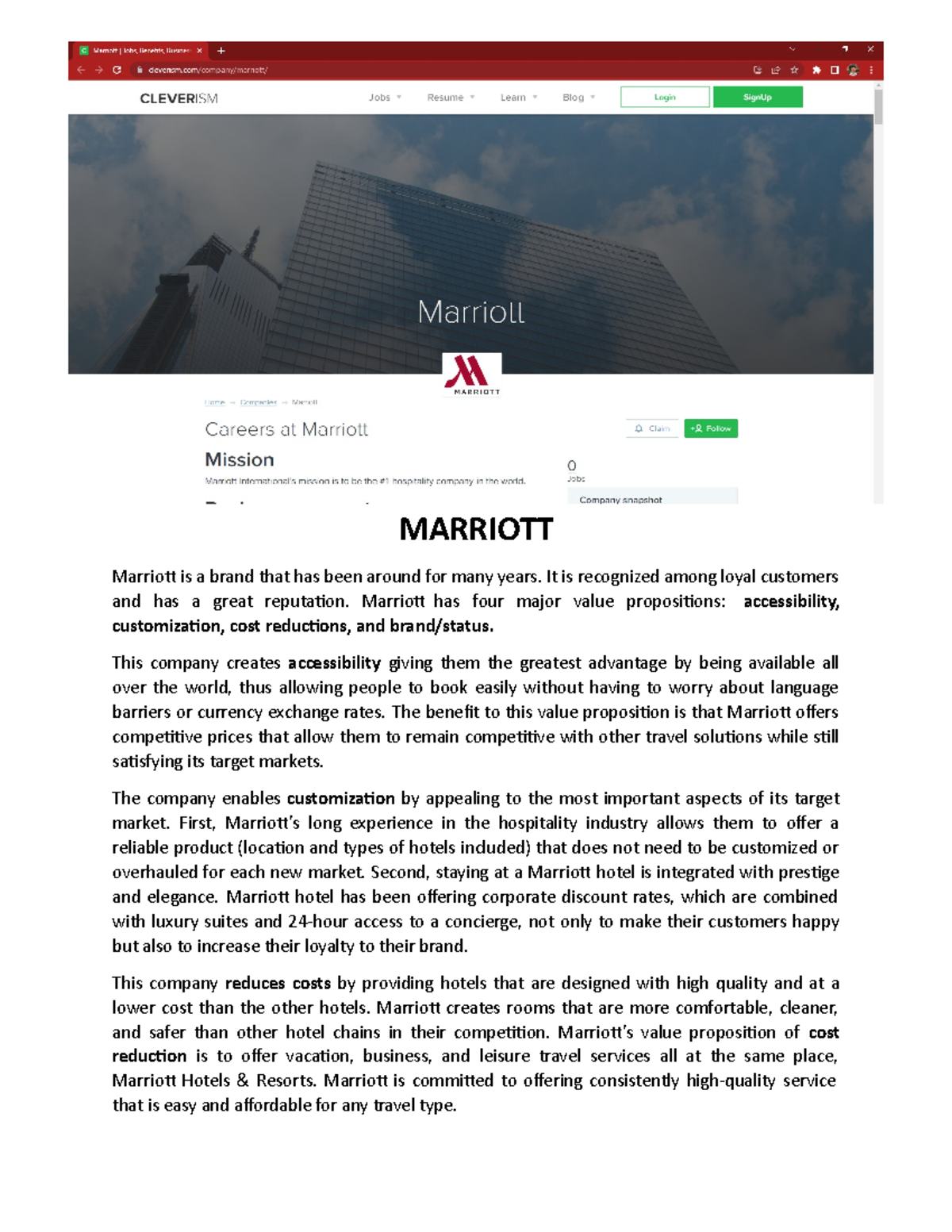 Hosmark Module 1 Activity - MARRIOTT Marriott is a brand that has been ...