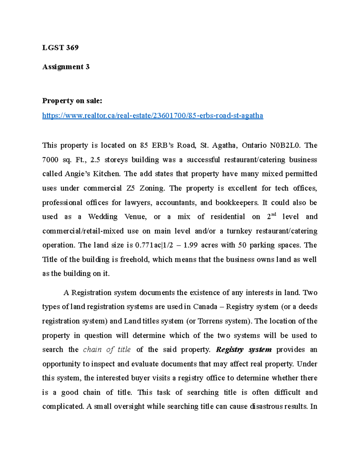 Assignment 3 - LGST 369 Assignment 3 Property on sale: - Studocu