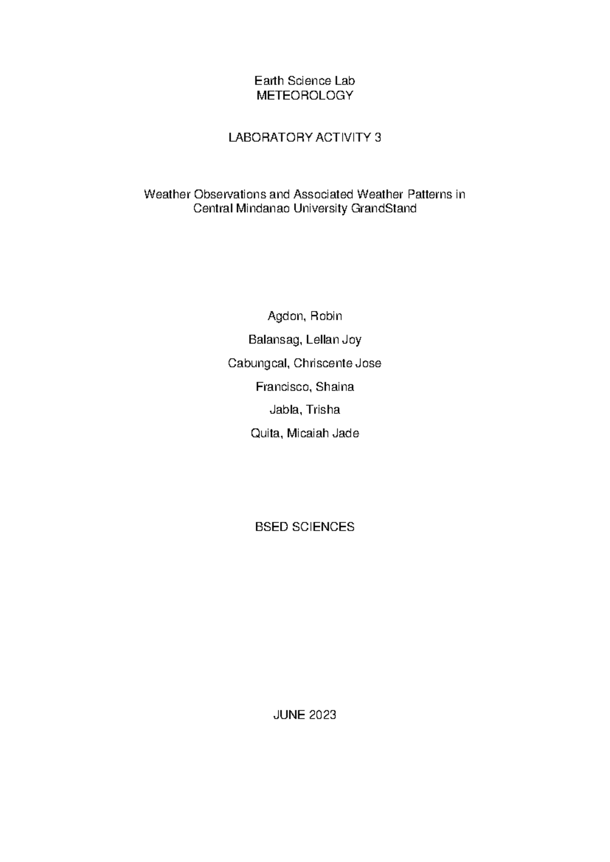 Meteorology Laboratory - Earth Science Lab METEOROLOGY LABORATORY ...