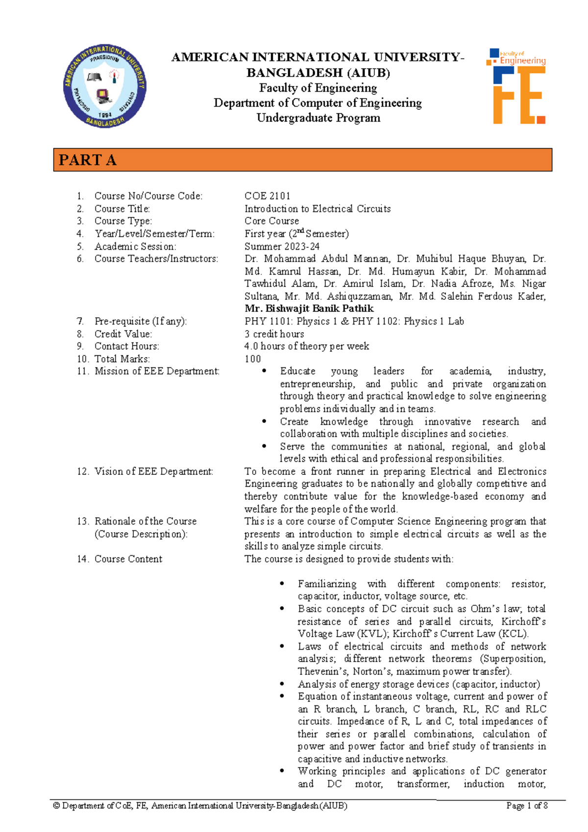 242 IEC Course Outline V3 - AMERICAN INTERNATIONAL UNIVERSITY ...