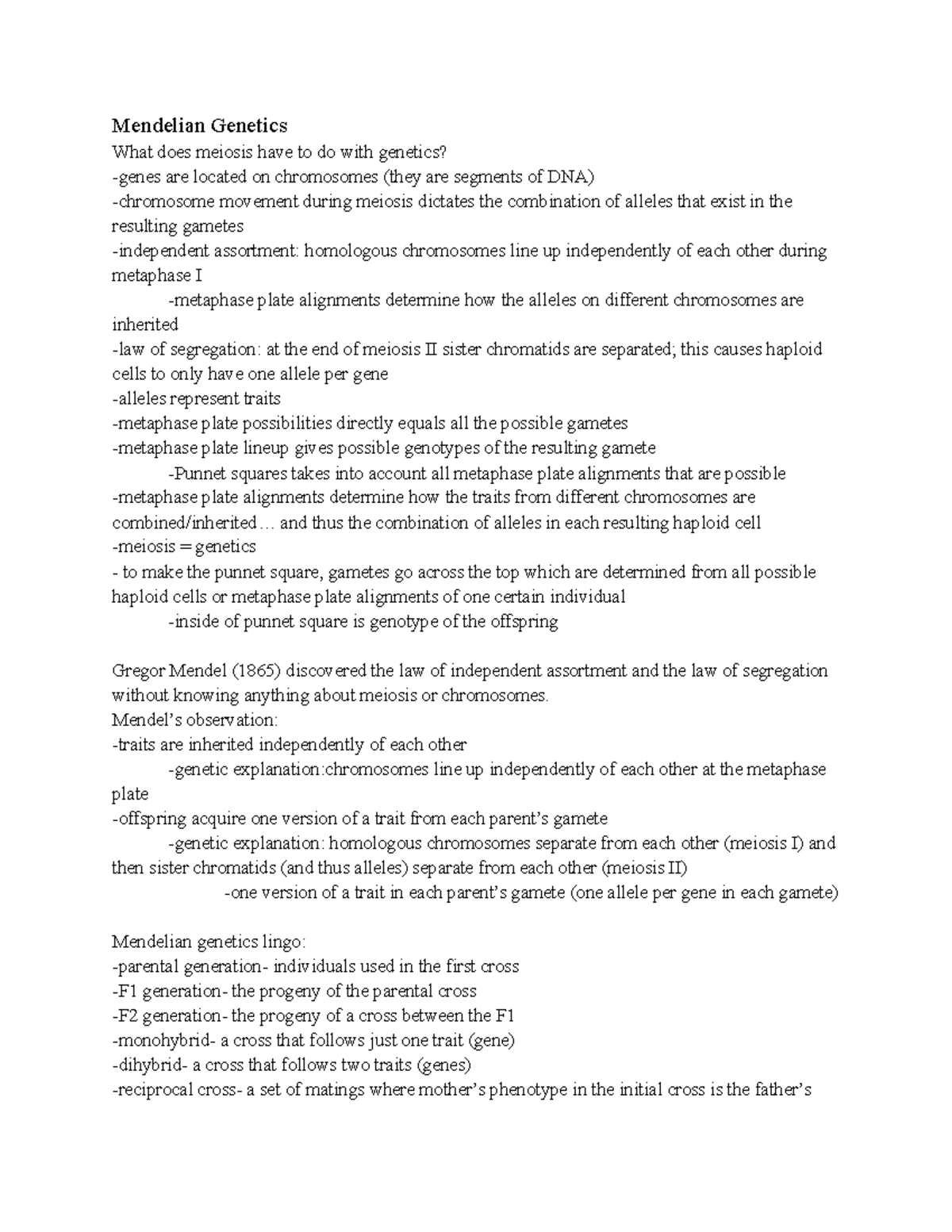 Lecture 15 - Mendelian Genetics What does meiosis have to do with ...