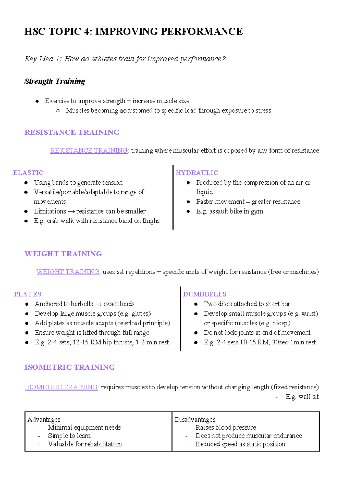 2020 Pdhpe Topic 4 Notes - HSC TOPIC 4: IMPROVING PERFORMANCE Key Idea ...