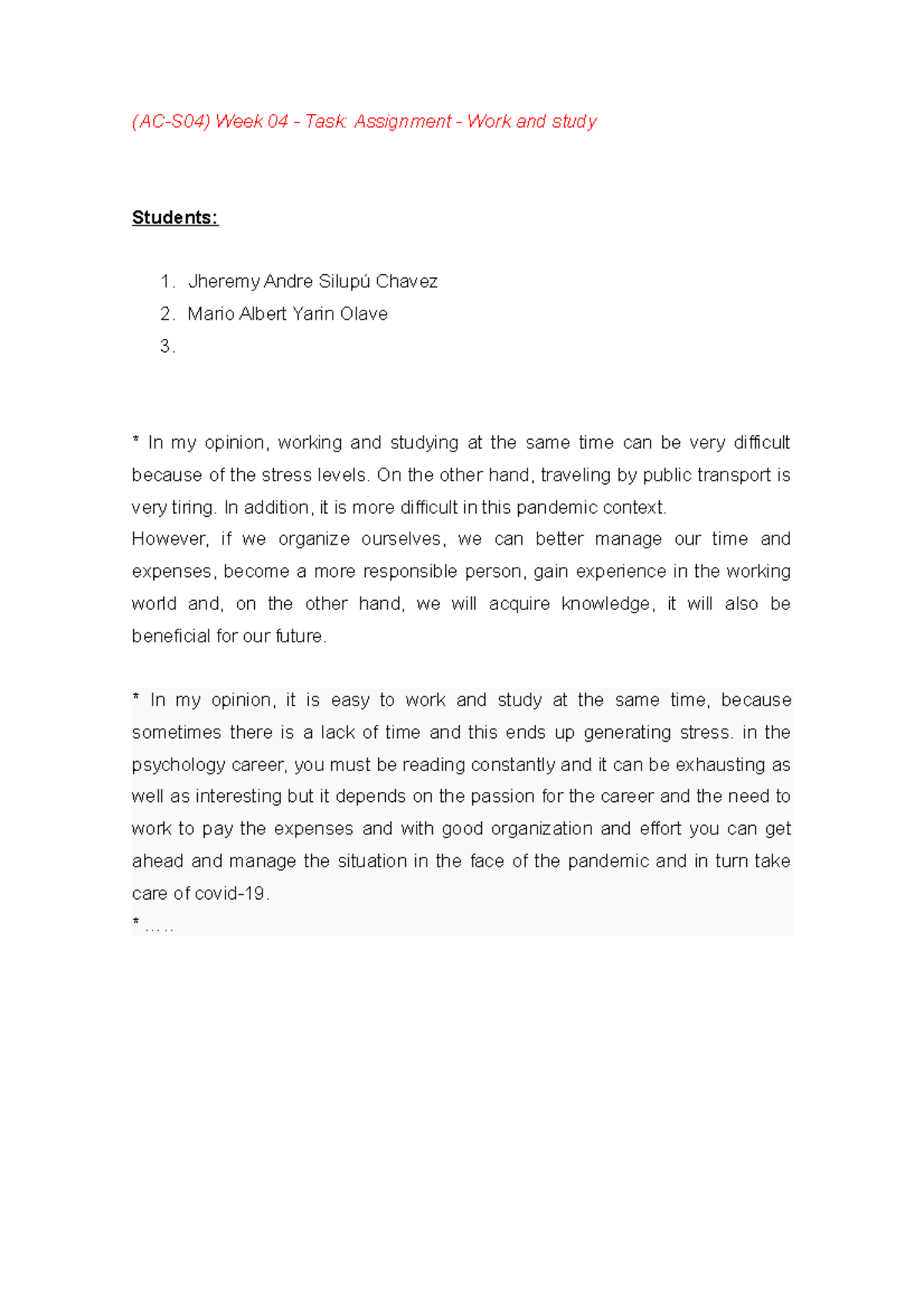 AC semana 04 - (AC-S04) Week 04 - Task: Assignment - Work and study ...