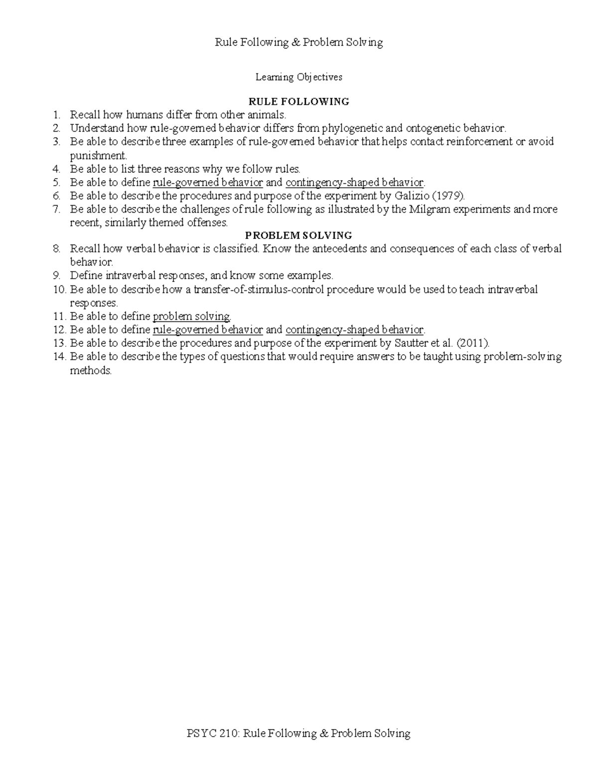 16-Rules & Problem Solving - Learning Objectives RULE FOLLOWING Recall ...