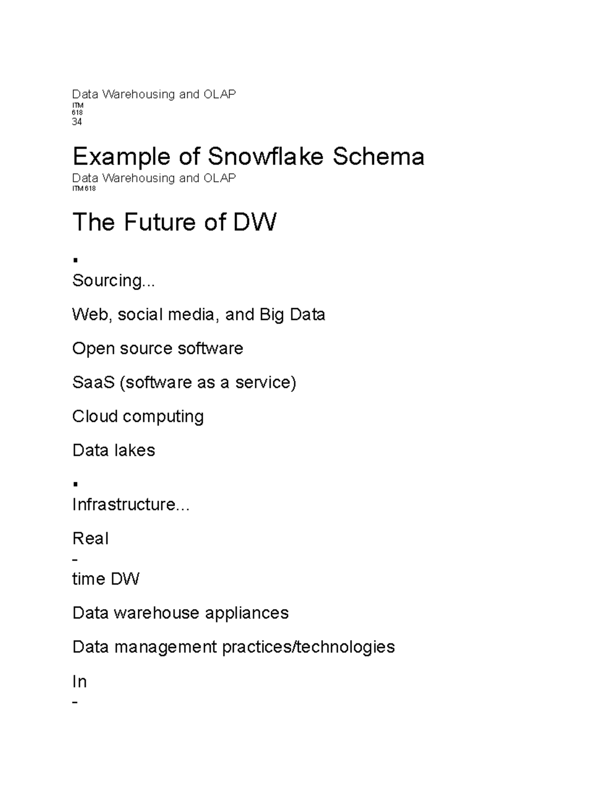 ITM618 - 2 - Notes - Data Warehousing and OLAP ITM 618 34 Example of ...