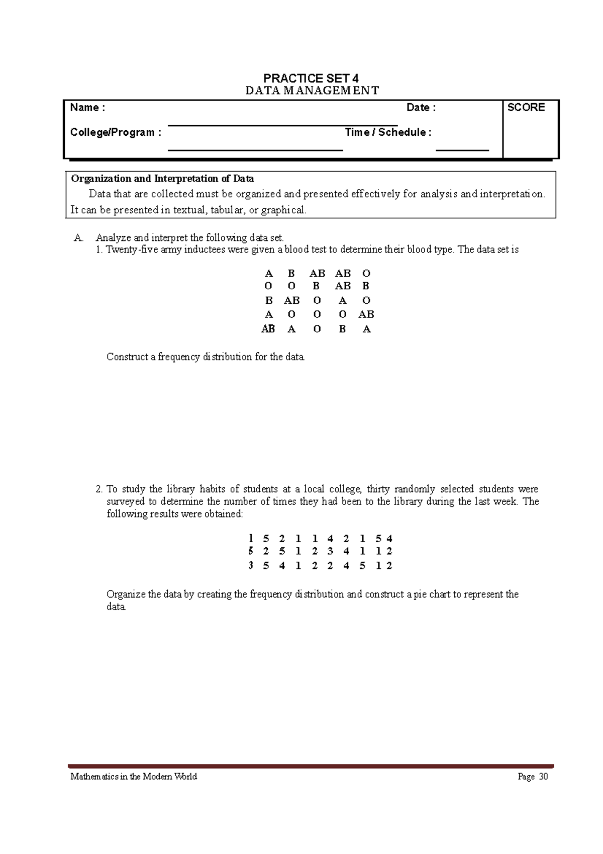 Practice Set GE 4 30 37 - STUDY GUIDE - PRACTICE SET 4 DATA MANAGEMENT ...
