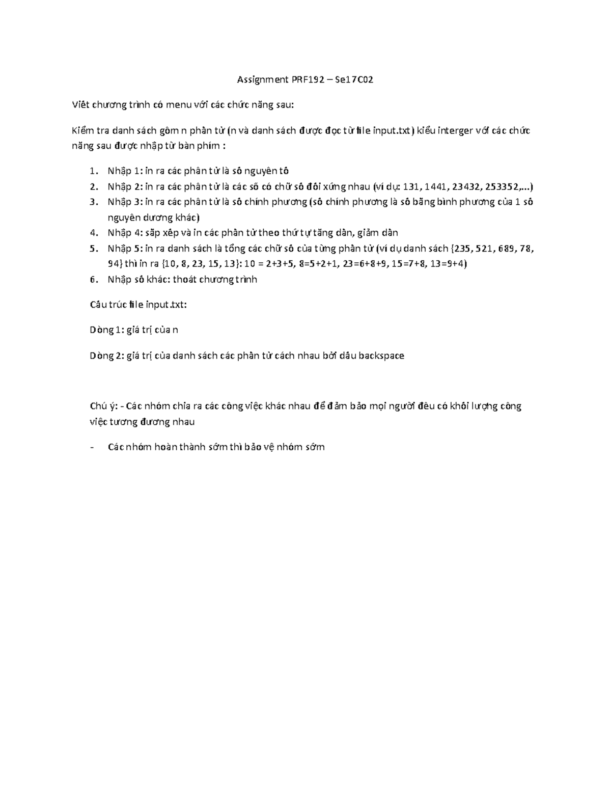 Assignment PRF192 Se17C02 - Assignment PRF192 – Se17C Viếết ch ng trình có menu v i các ch c ...