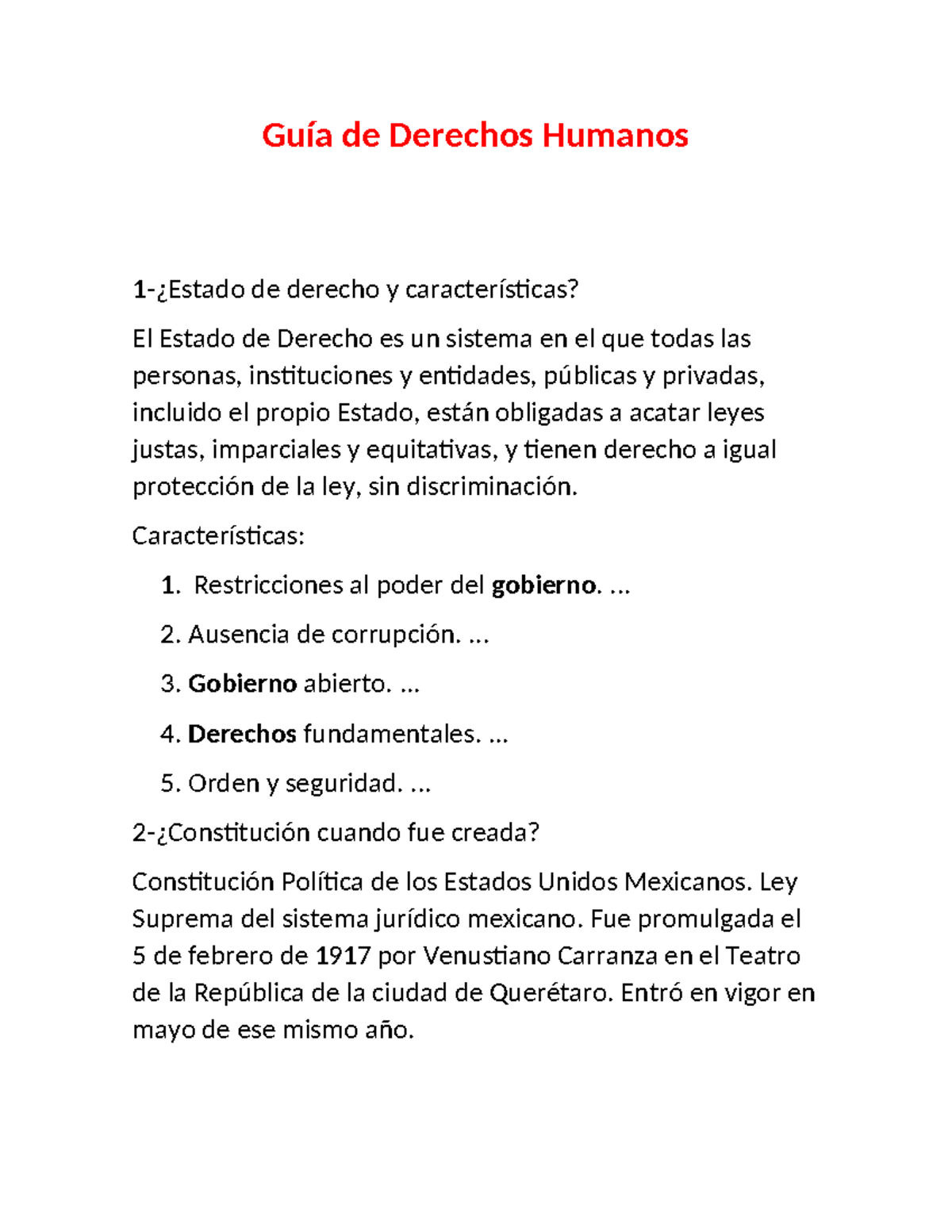 Guía de Derechos Humanos - Guía de Derechos Humanos 1-¿Estado de derecho y características? El ...