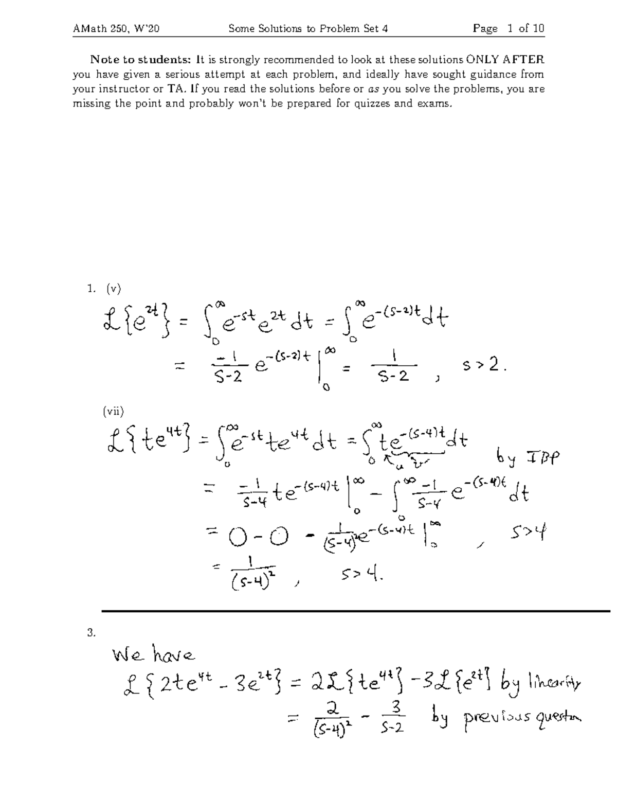 Problem Set 4 Solutions - Amath 250 - 250S0LW Note to students:It is ...