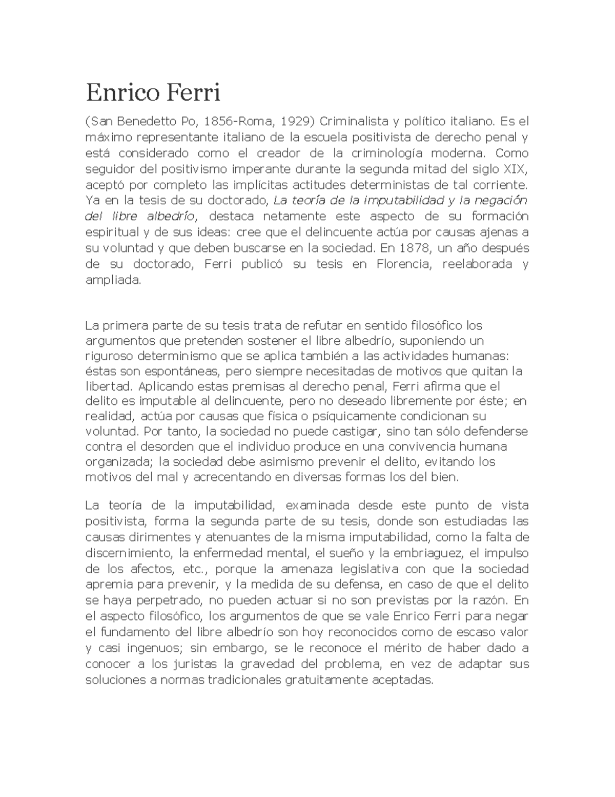 Enrico Ferri - RESUMEN - Enrico Ferri (San Benedetto Po, 1856-Roma ...