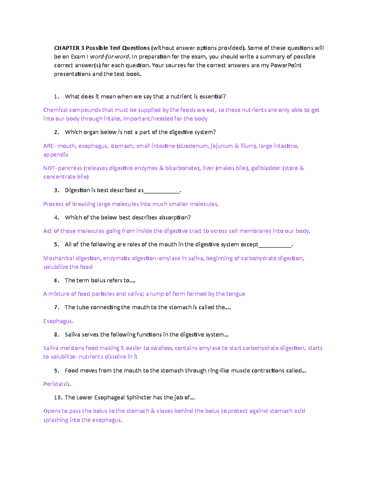 Possible Test Questions Chapter 3 Fall 2020 - CHAPTER 3 Possible Test ...