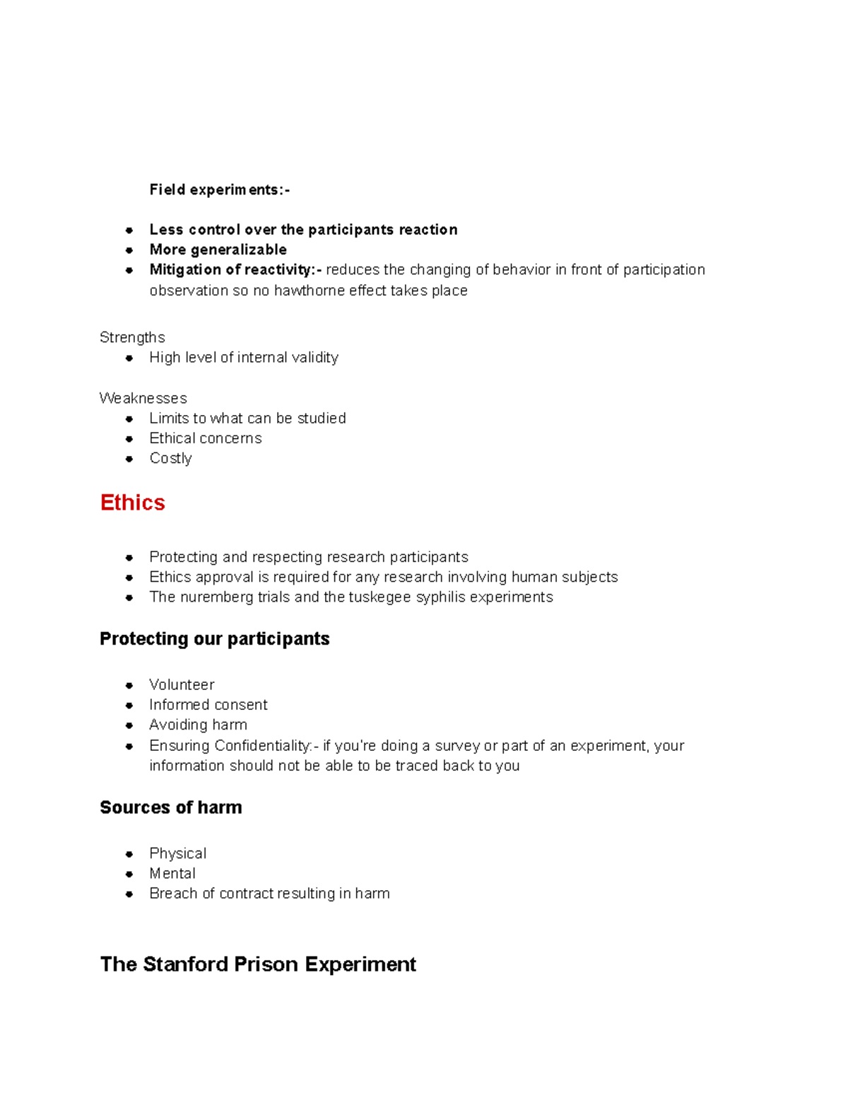 Social psych week 3 - lecture notes, dr erica - Field experiments ...