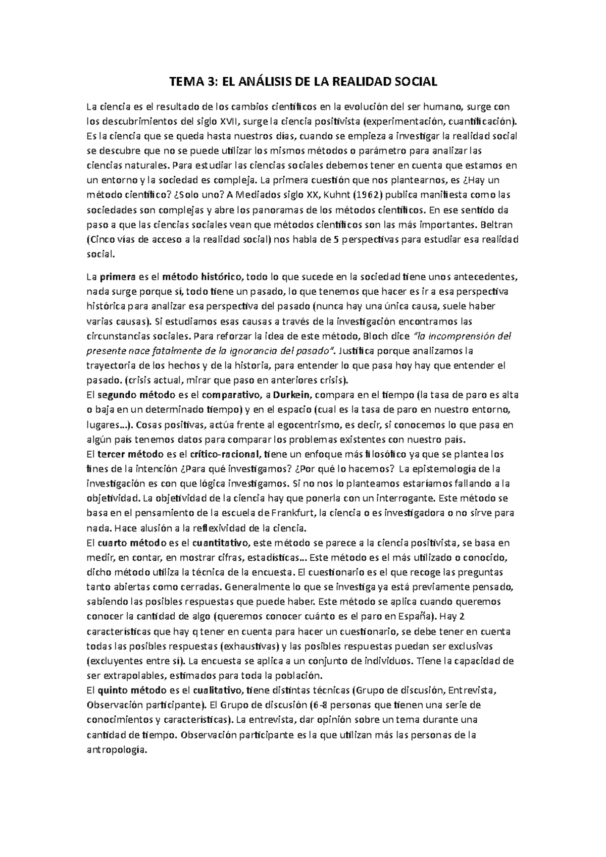 Sociología tema 3 - Tema 3, CCPP. - TEMA 3: EL ANÁLISIS DE LA REALIDAD SOCIAL La ciencia es el ...