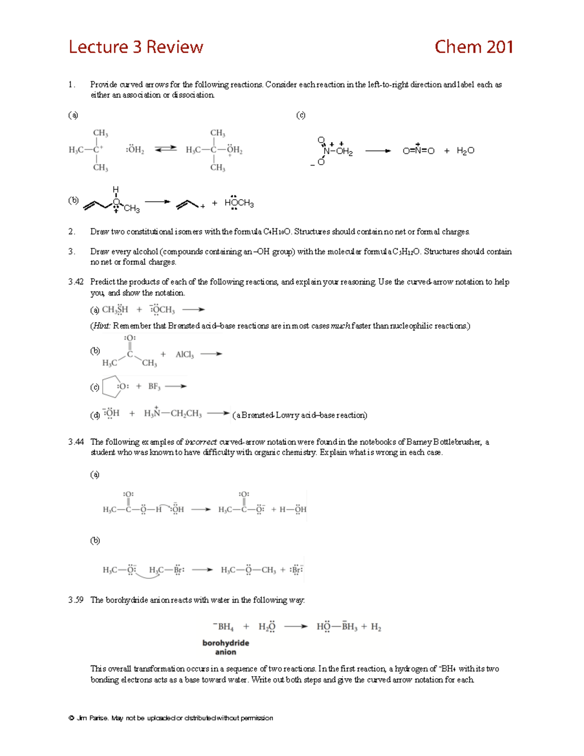 LR3 - Lecture Review - Lecture 3 Review Chem 201 © Jim Parise. May not ...