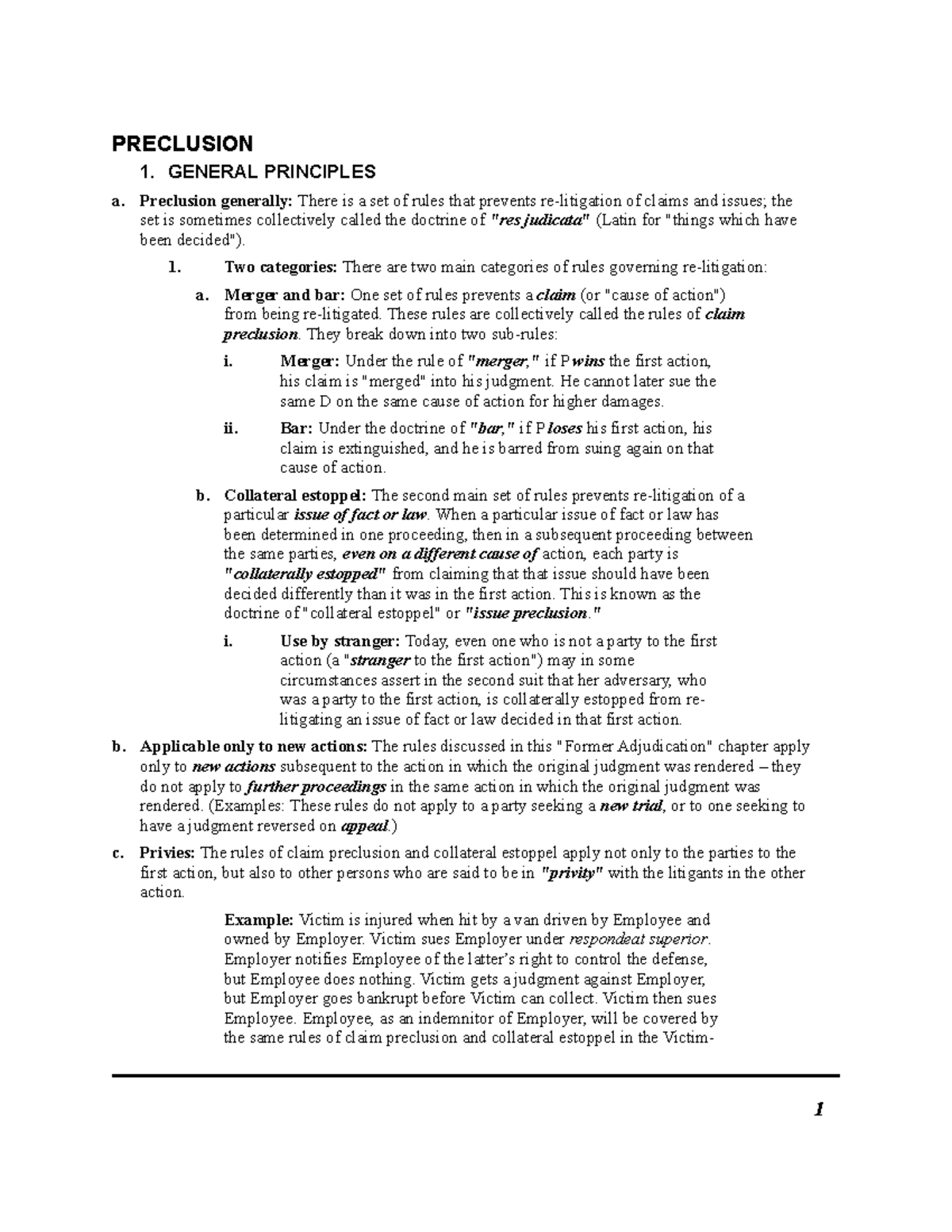 Civil Procedure - Prof Durham 3 - PRECLUSION 1. GENERAL PRINCIPLES a ...