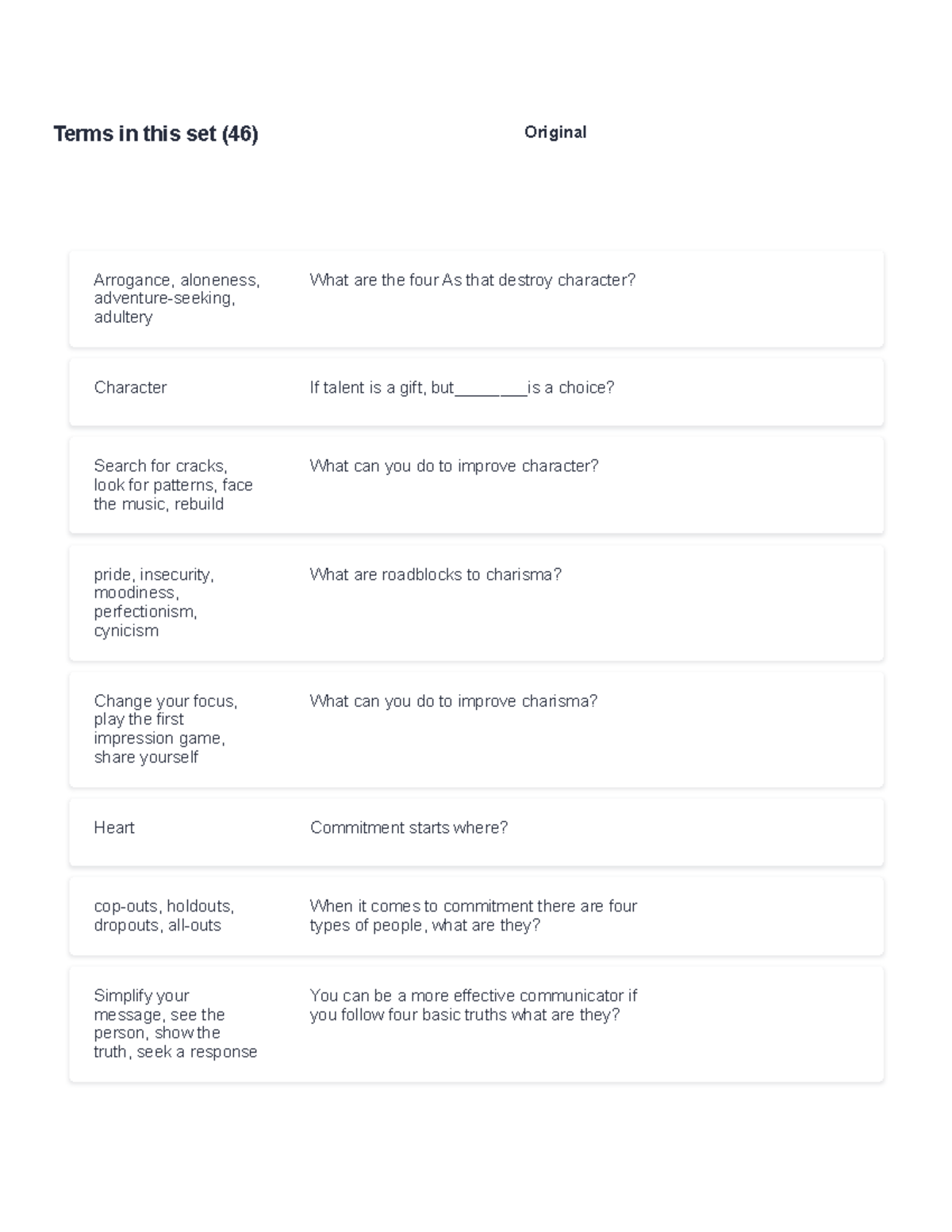 21 Indispensable qualities of a leader Flashcards Quizlet - Terms in ...