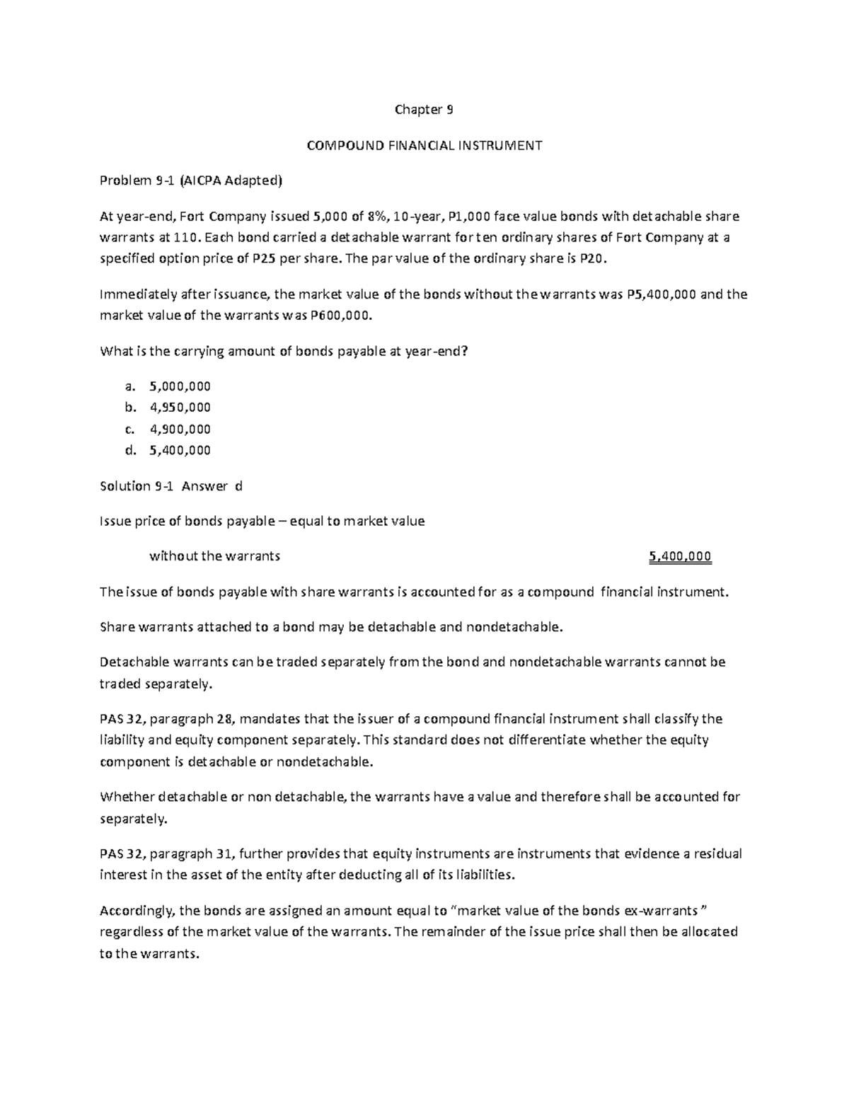 Compound Financial Instruments Problem and Solution - BS Acountancy ...
