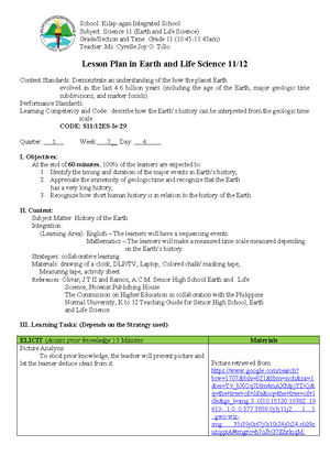 Daily Lesson Plan for physical science - Lesson Plan in Earth & Life ...