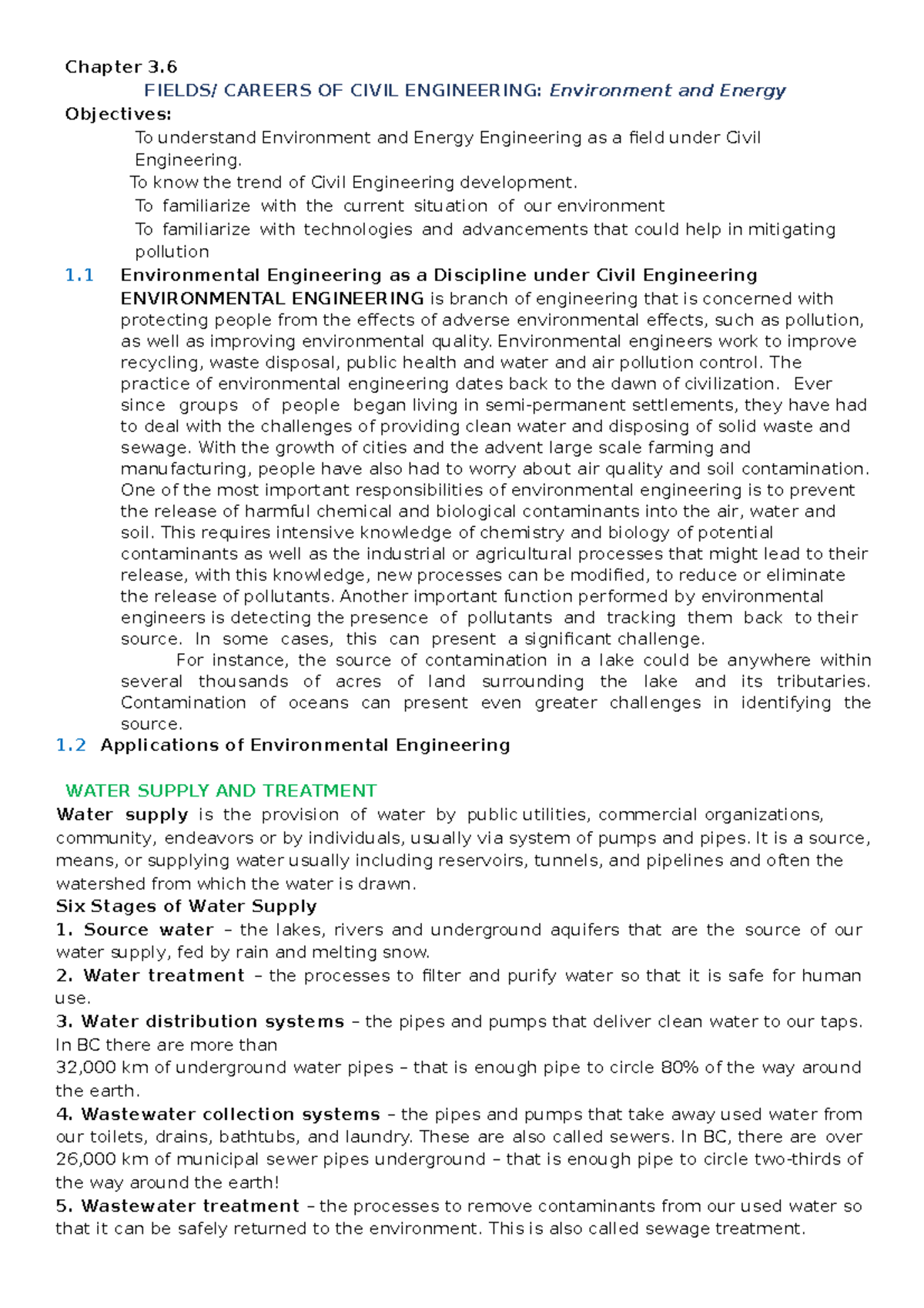 Ceo environmental engineering - Chapter 3. FIELDS/ CAREERS OF CIVIL ...