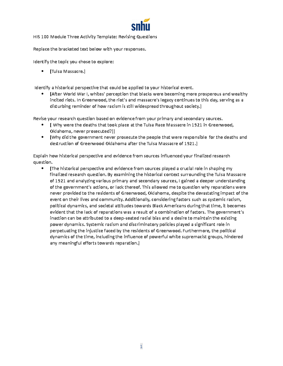 HIS 100 Module Three Activity Revising Questions Template (1 redo ...