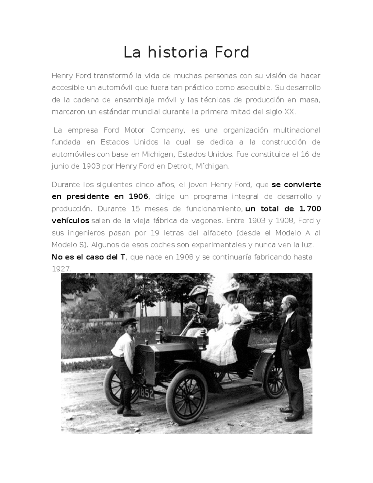La Historia de Ford - QEWR - La historia Ford Henry Ford transformó la ...
