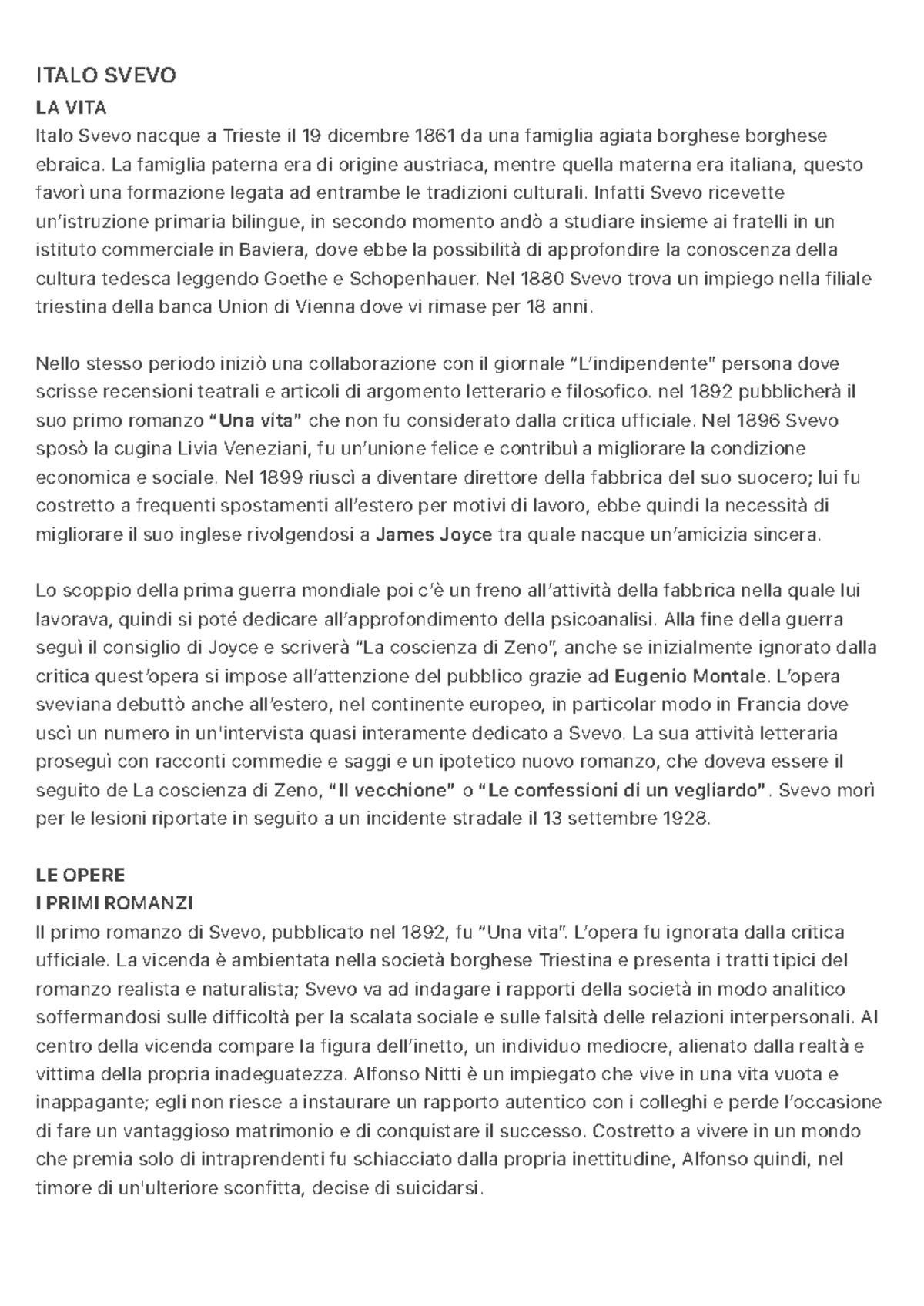 Italo Svevo - ITALO SVEVO LA VITA Italo Svevo nacque a Trieste il 19 dicembre 1861 da una ...