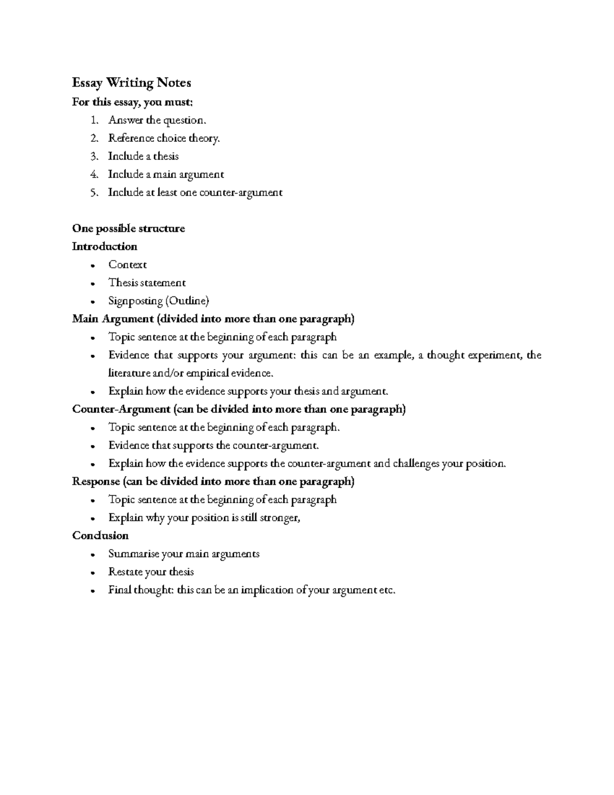 Essay Writing Notes - Answer the question. 2. Reference choice theory ...