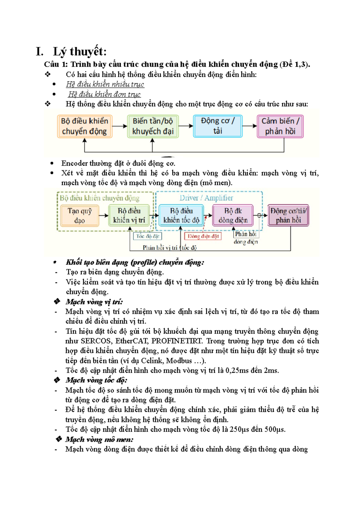 PLC CK - PLC CK - I. Lý thuyết: Câu 1: Trình bày cấu trúc chung của hệ điều khiển chuyển động ...