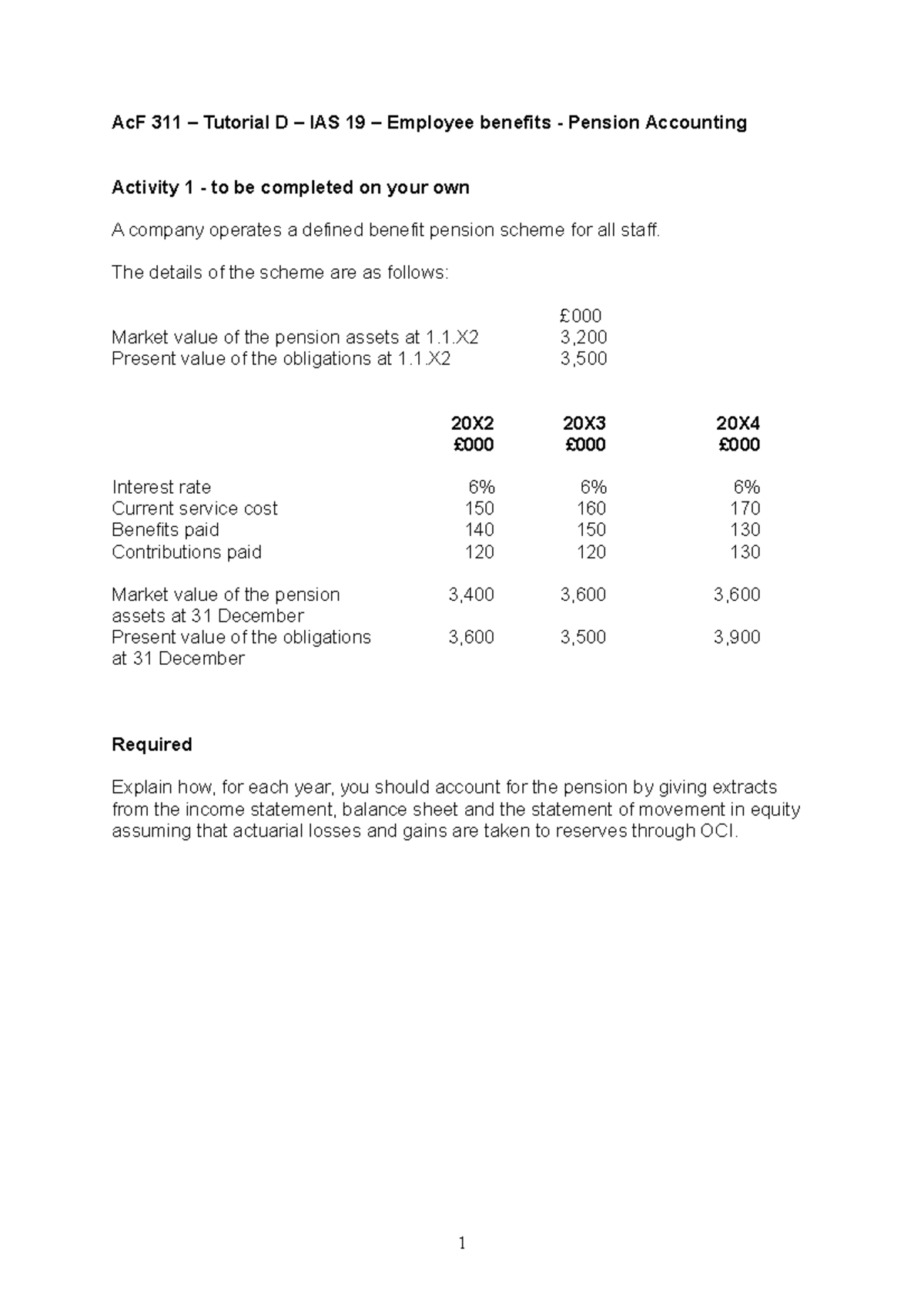 Workshop D IAS 19 Employee benefits IAS 19 - activity 1 - AcF 311 ...