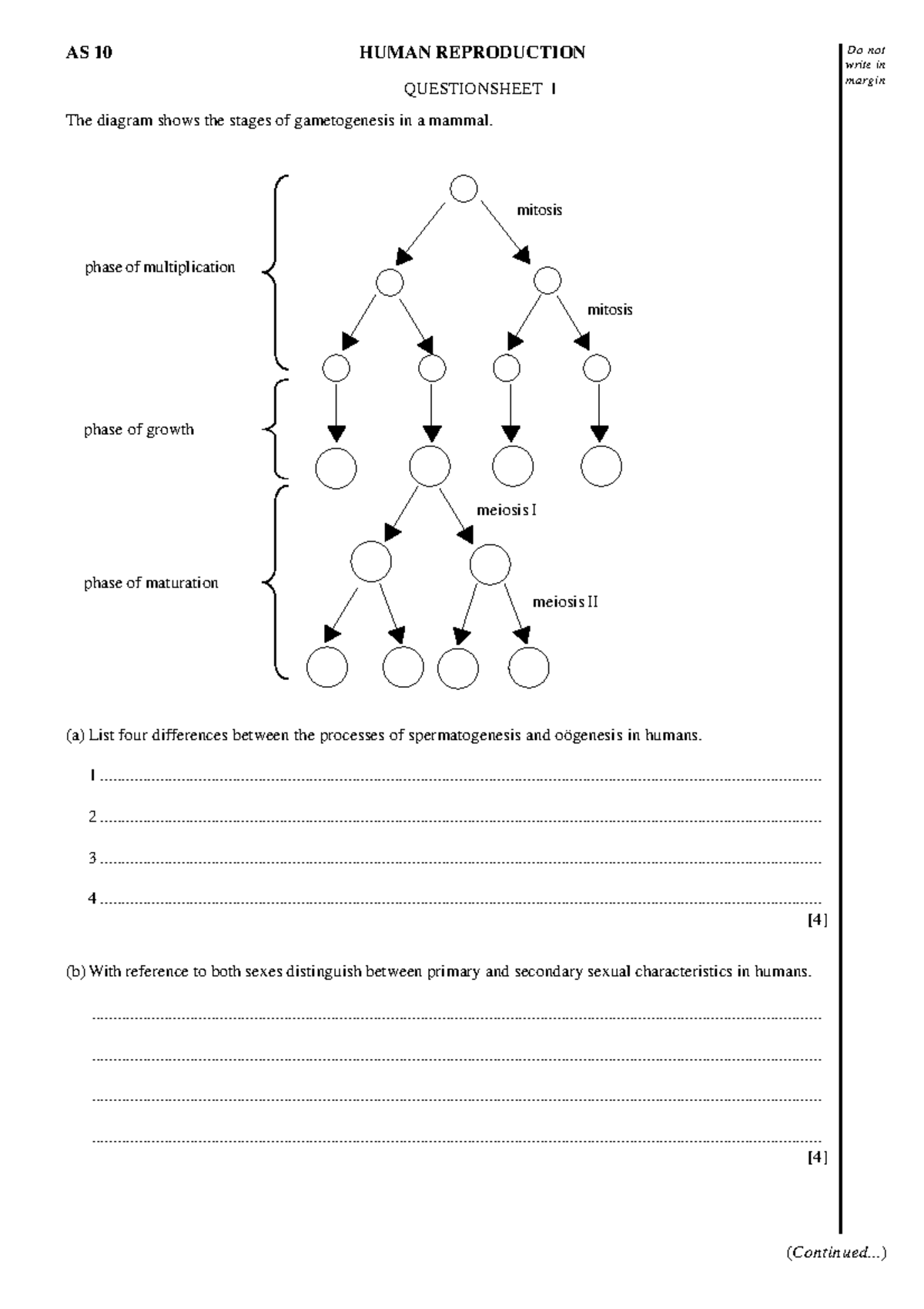 Human reproduction QP - practice Qs - margin AS 10 HUMAN REPRODUCTION ...