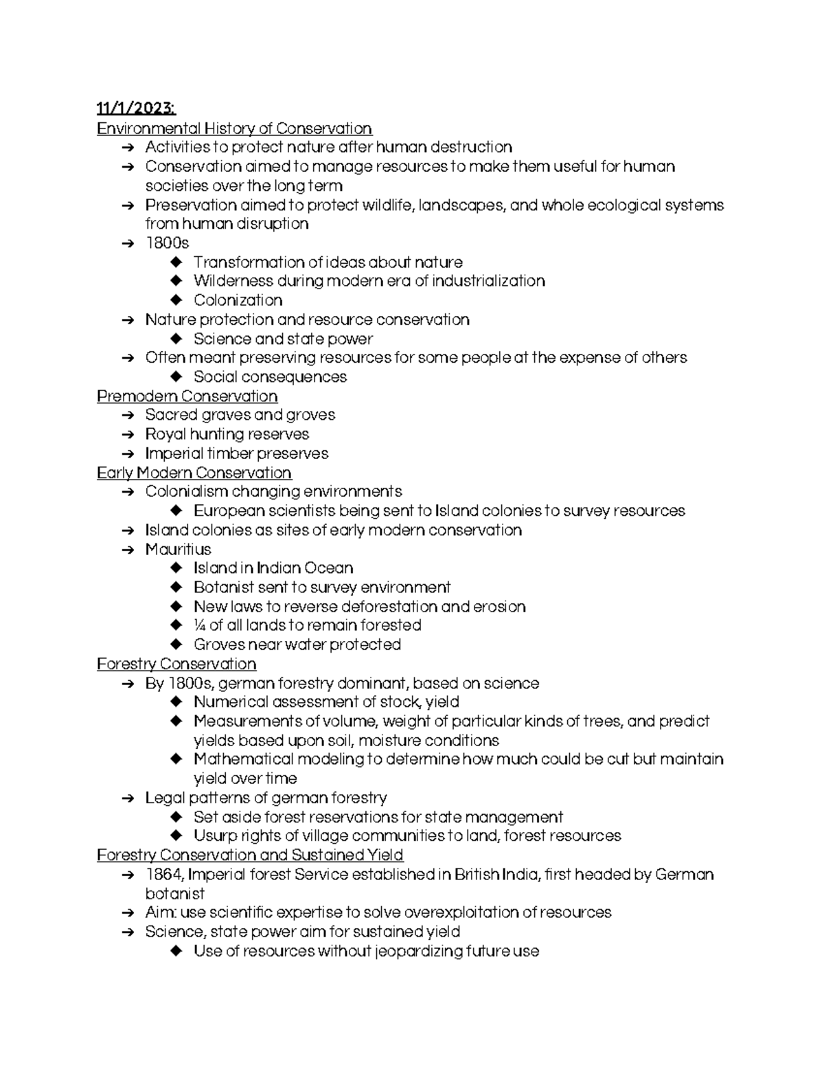 11/1/2023 Class Notes - 11/1/2023: Environmental History of ...