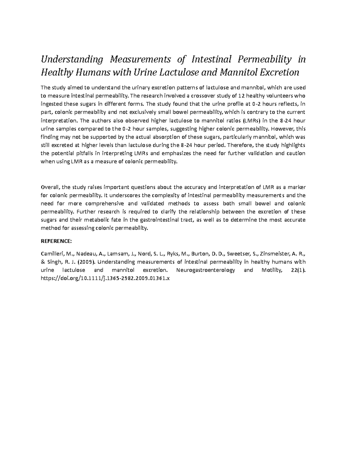 Hema Lab Manual Critique - Understanding Measurements of Intestinal ...