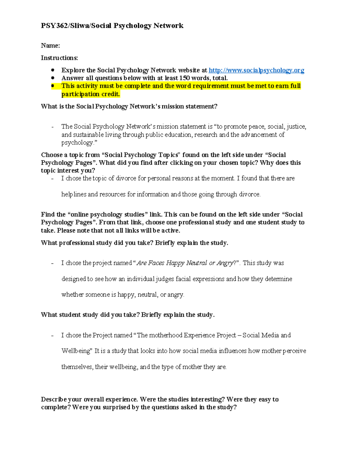 Social Psychology Network - This activity must be complete and the word ...