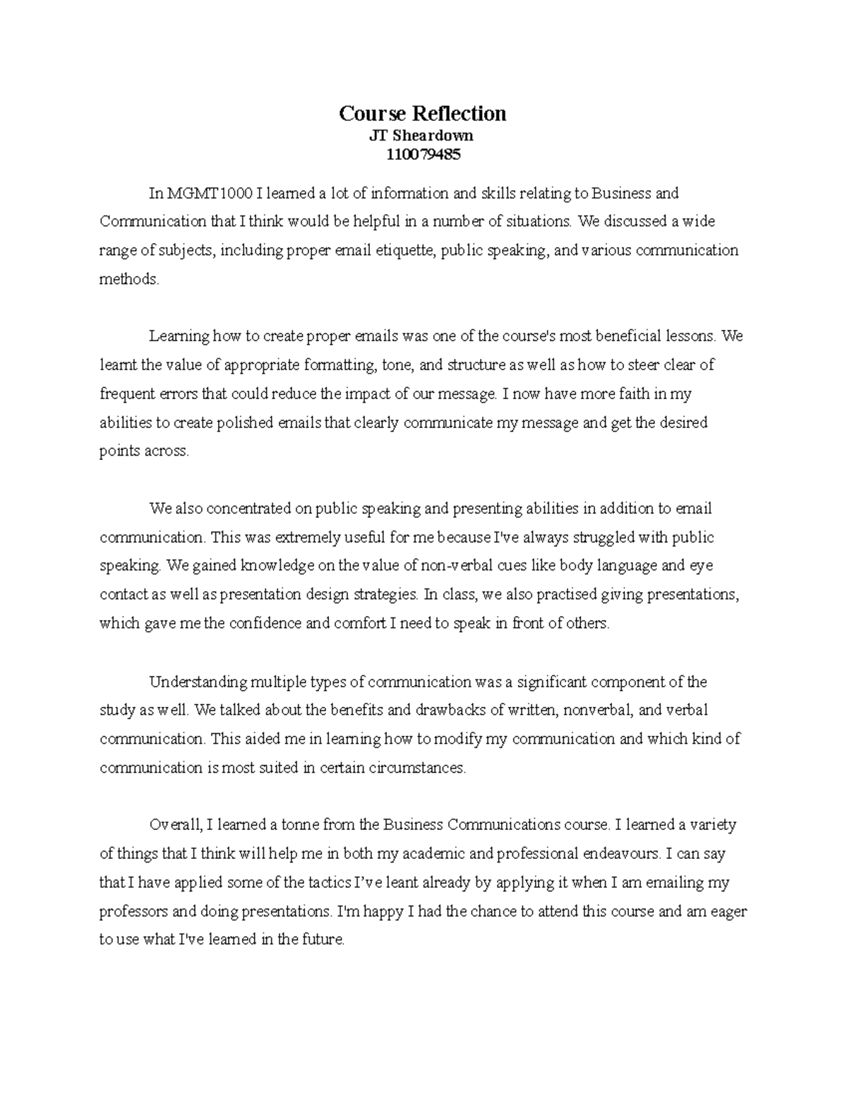 Course Reflection We Discussed A Wide Range Of Subjects Including Proper Email Etiquette