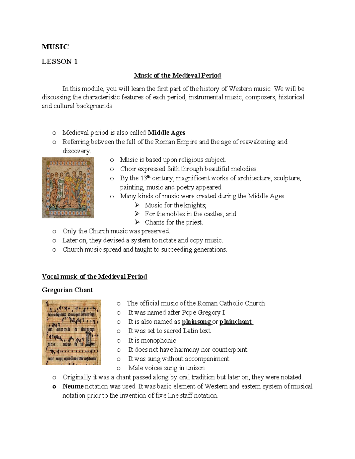 Grade 9 Music and Arts Q1 MOD1 - MUSIC LESSON 1 Music of the Medieval ...