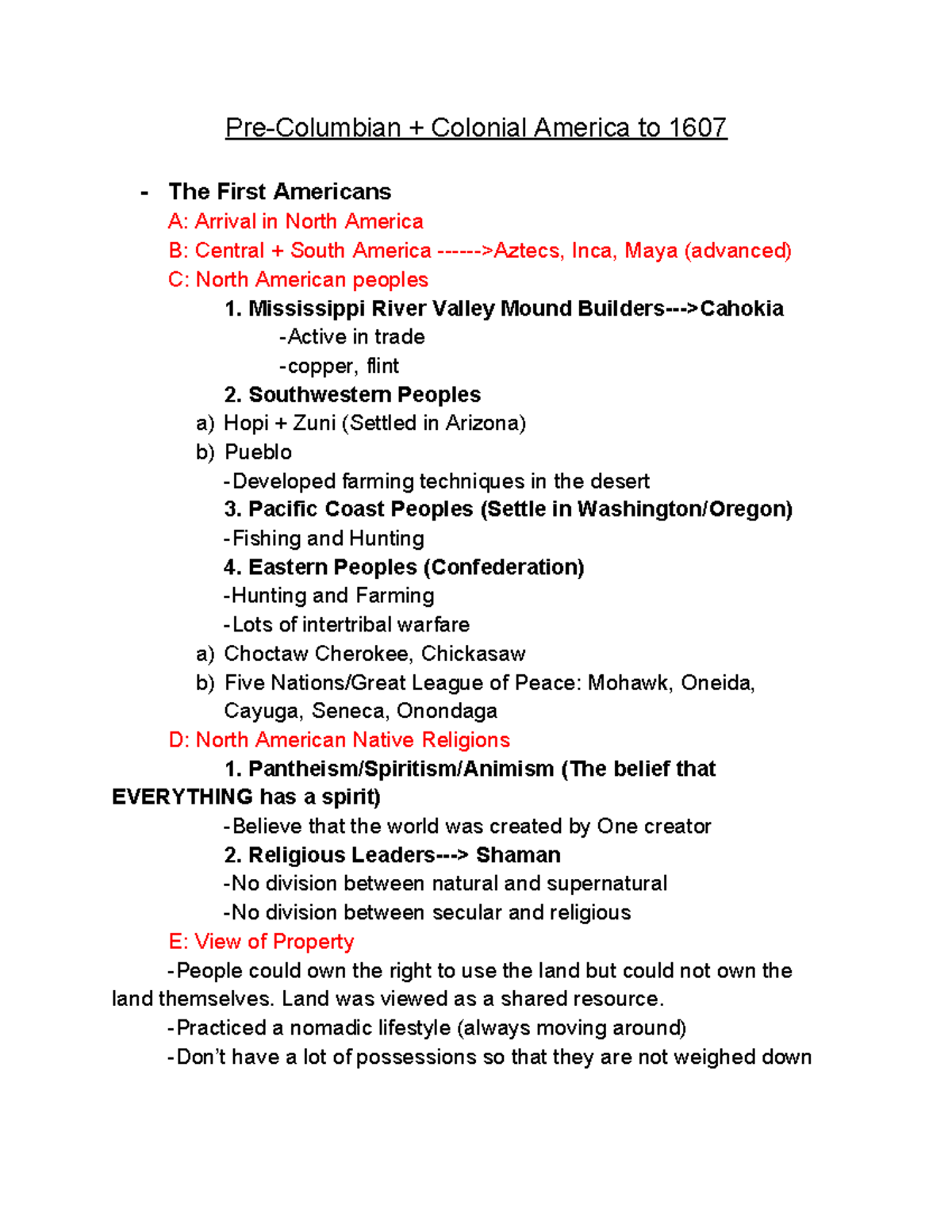 Chapter 1 Notes - n/a - Pre-Columbian + Colonial America to 1607 The ...