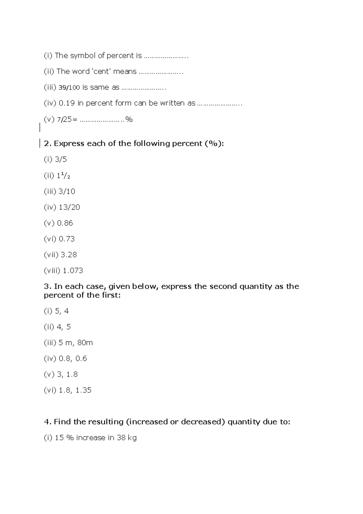 maths preliminary - (i) The symbol of percent is ...