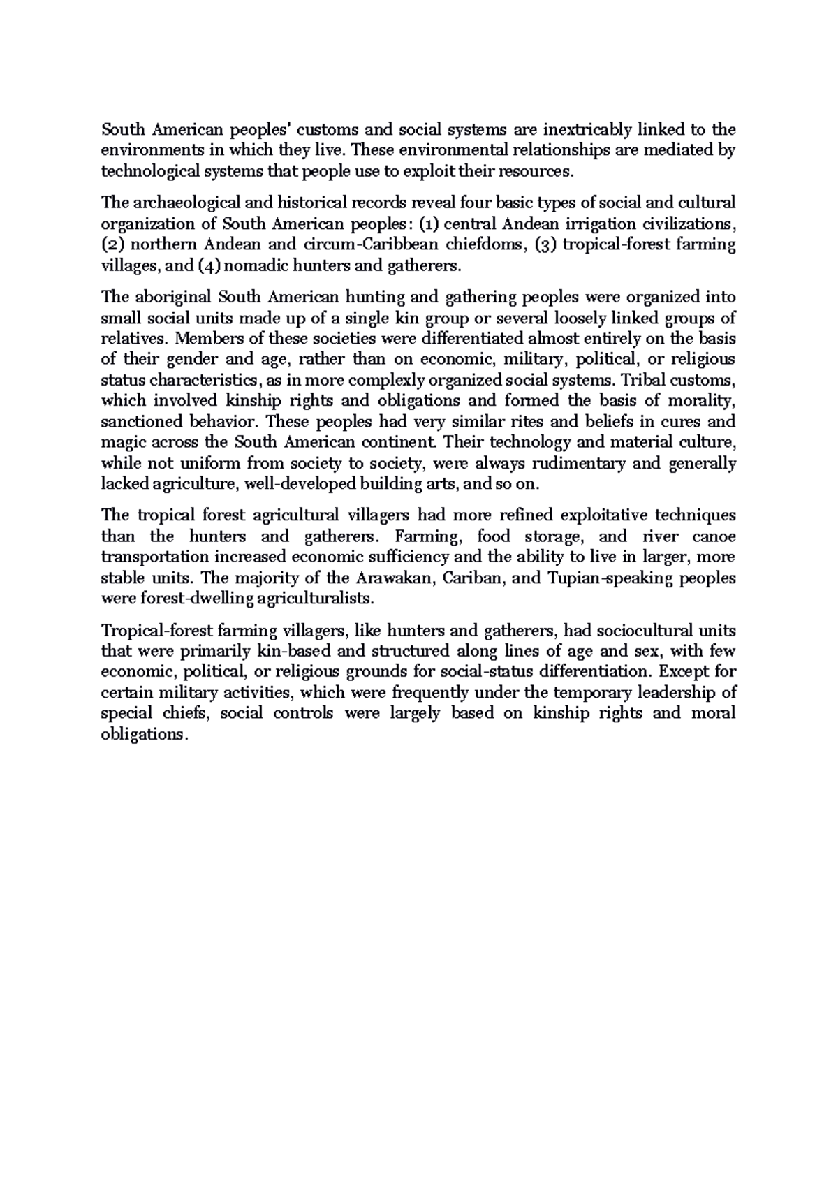 Assignment for south america - South American peoples' customs and ...