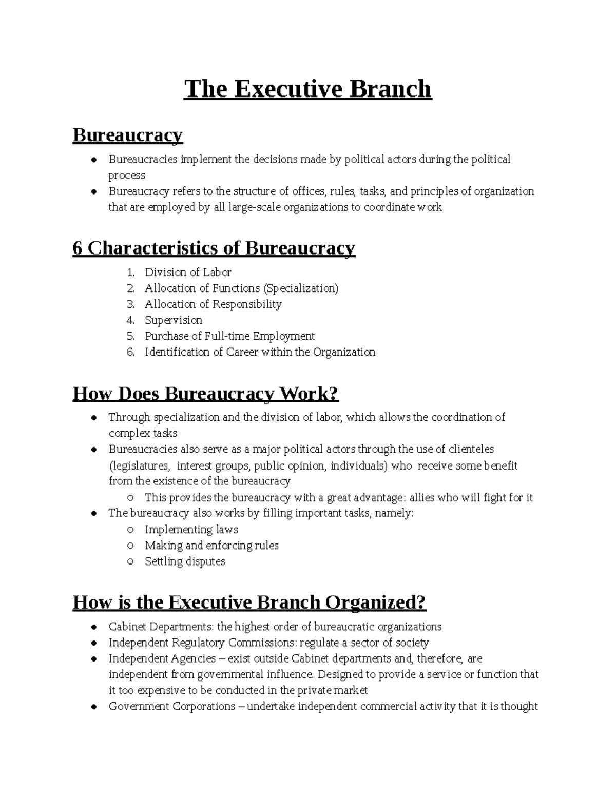 Ch 14. The Executive Branch - The Executive Branch Bureaucracy ...