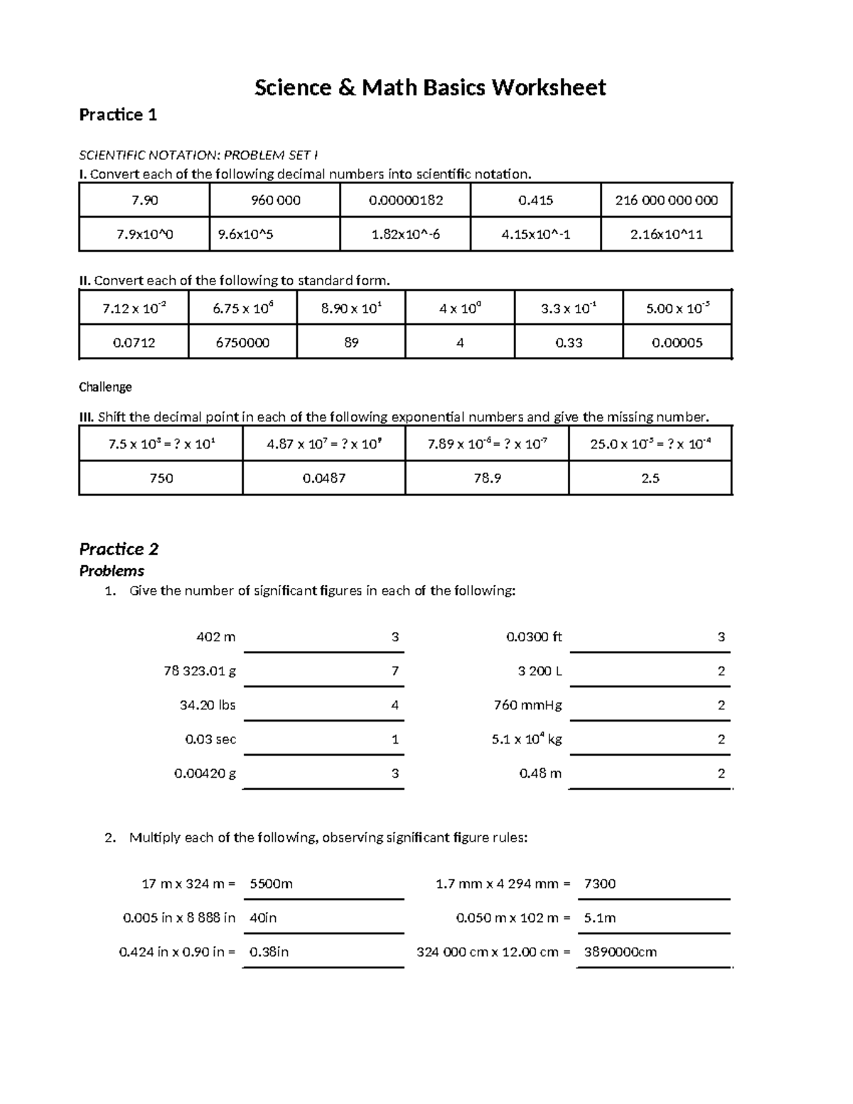 Copy of Science and Math Basics Worksheet - Science & Math Basics ...